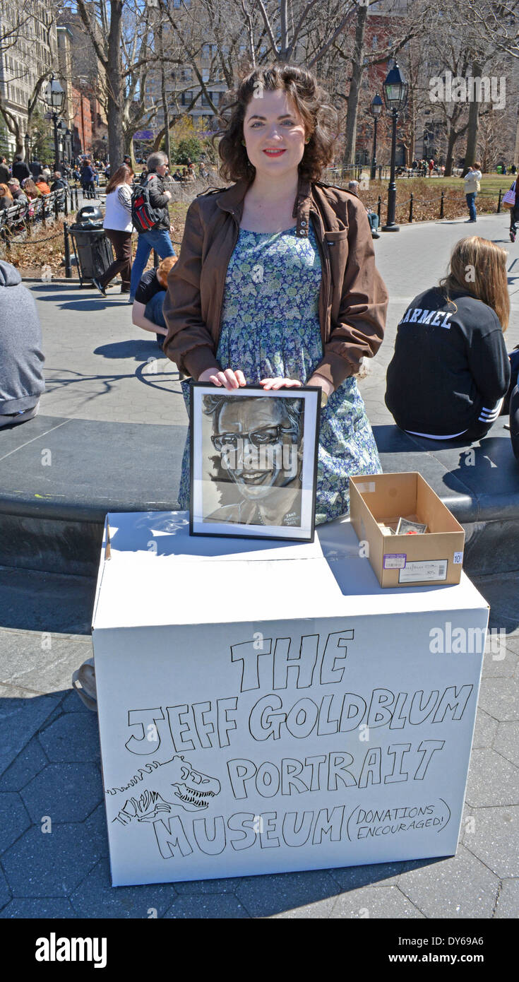Portrait of a young lady in Washington Square Park collecting money for ...