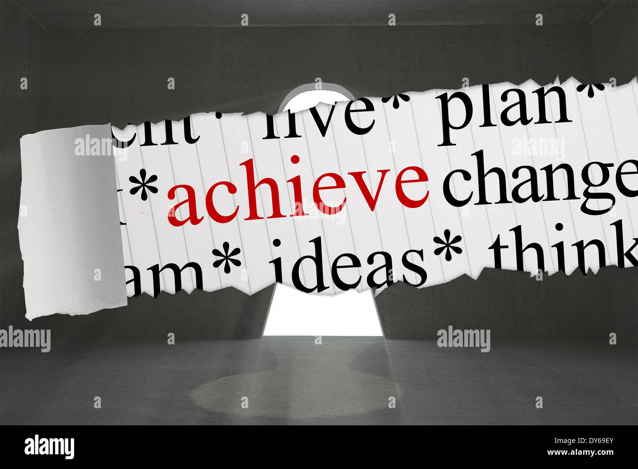 Achieve against grey room with keyhole door Stock Photo - Alamy