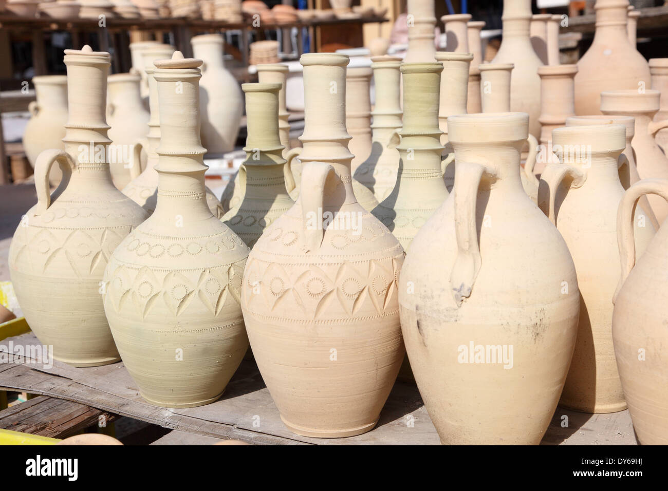 Amphoras in a traditional pottery in A'Ali, Kingdom of Bahrain, Middle ...