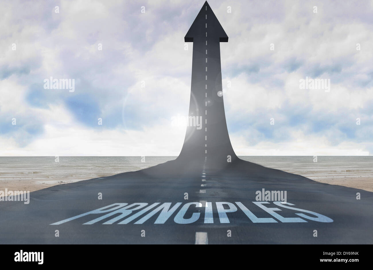 Principles against road turning into arrow Stock Photo - Alamy