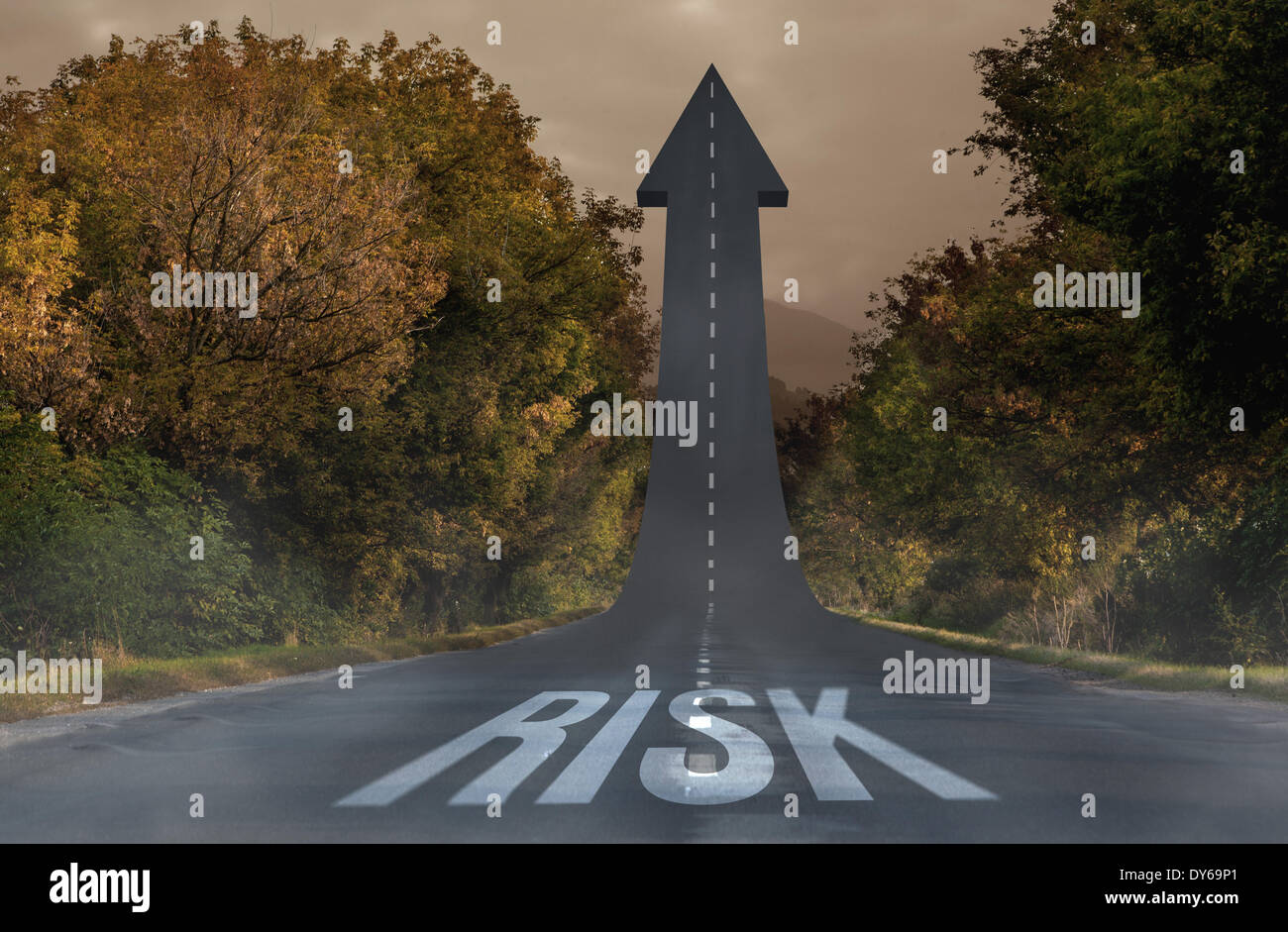 Risk against road turning into arrow Stock Photo - Alamy