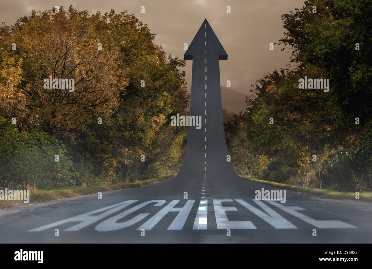 Achieve against road turning into arrow Stock Photo - Alamy