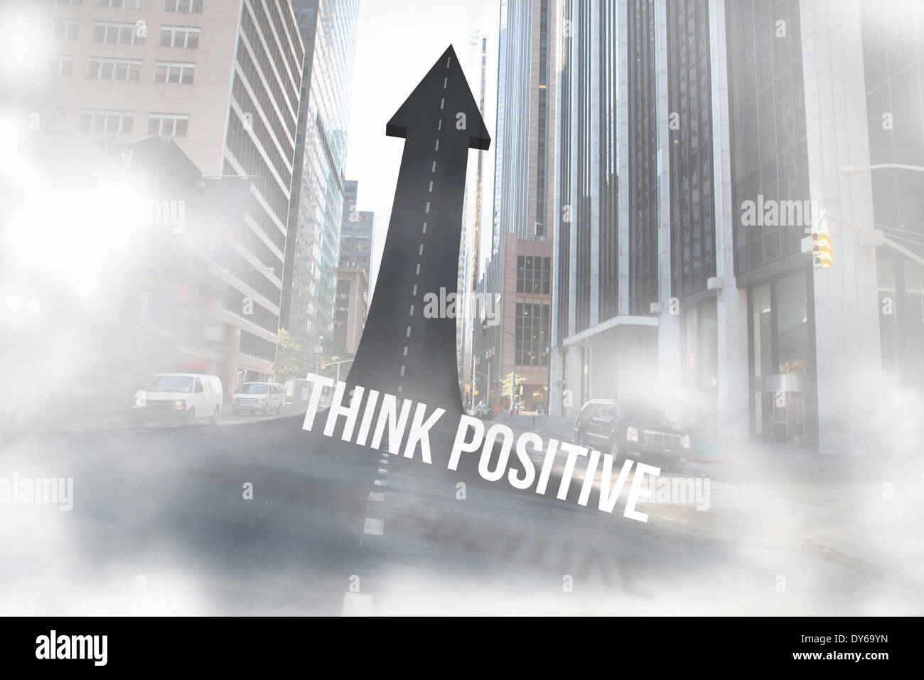 Think positive against road turning into arrow Stock Photo - Alamy