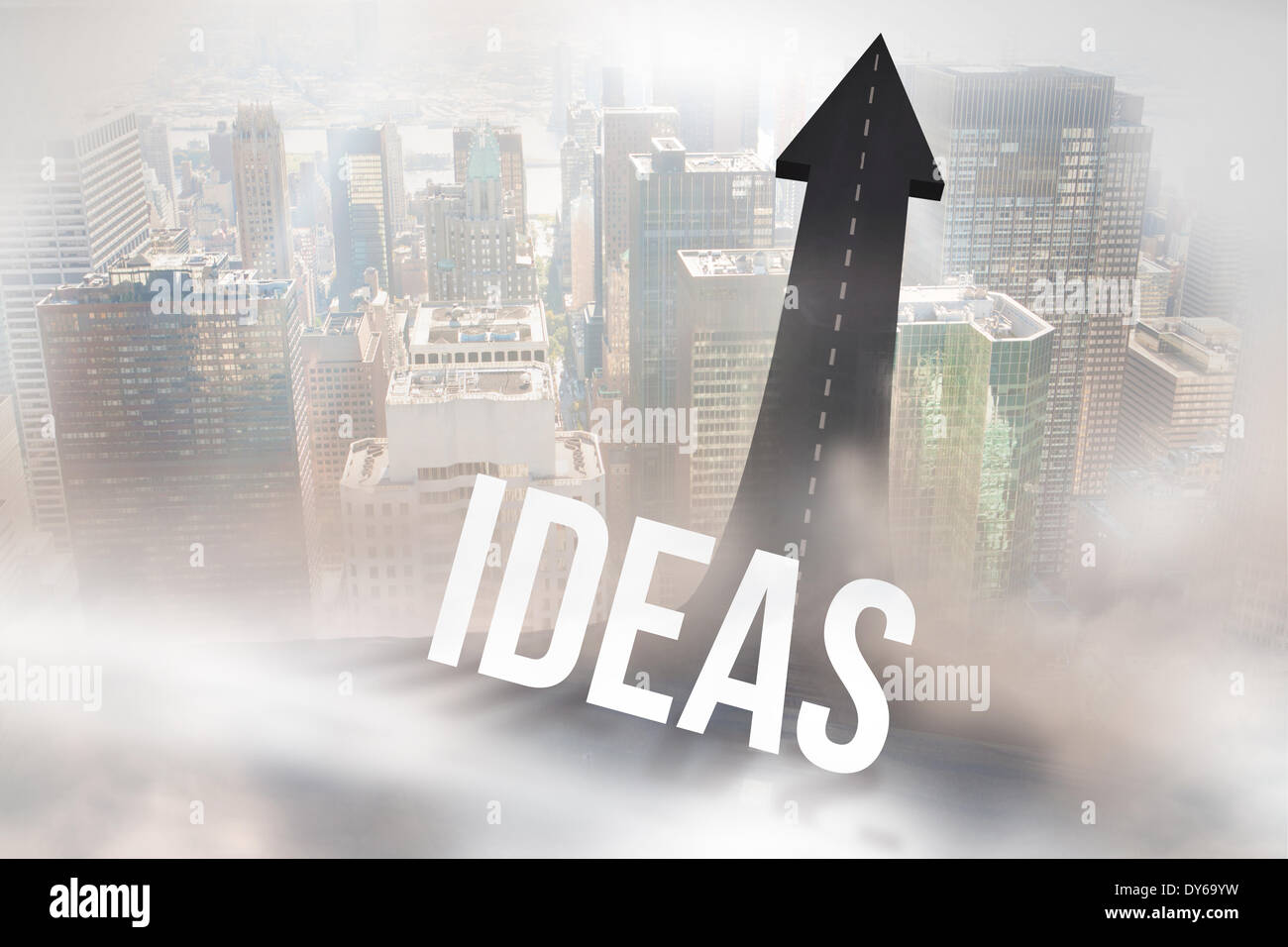 Ideas against road turning into arrow Stock Photo - Alamy