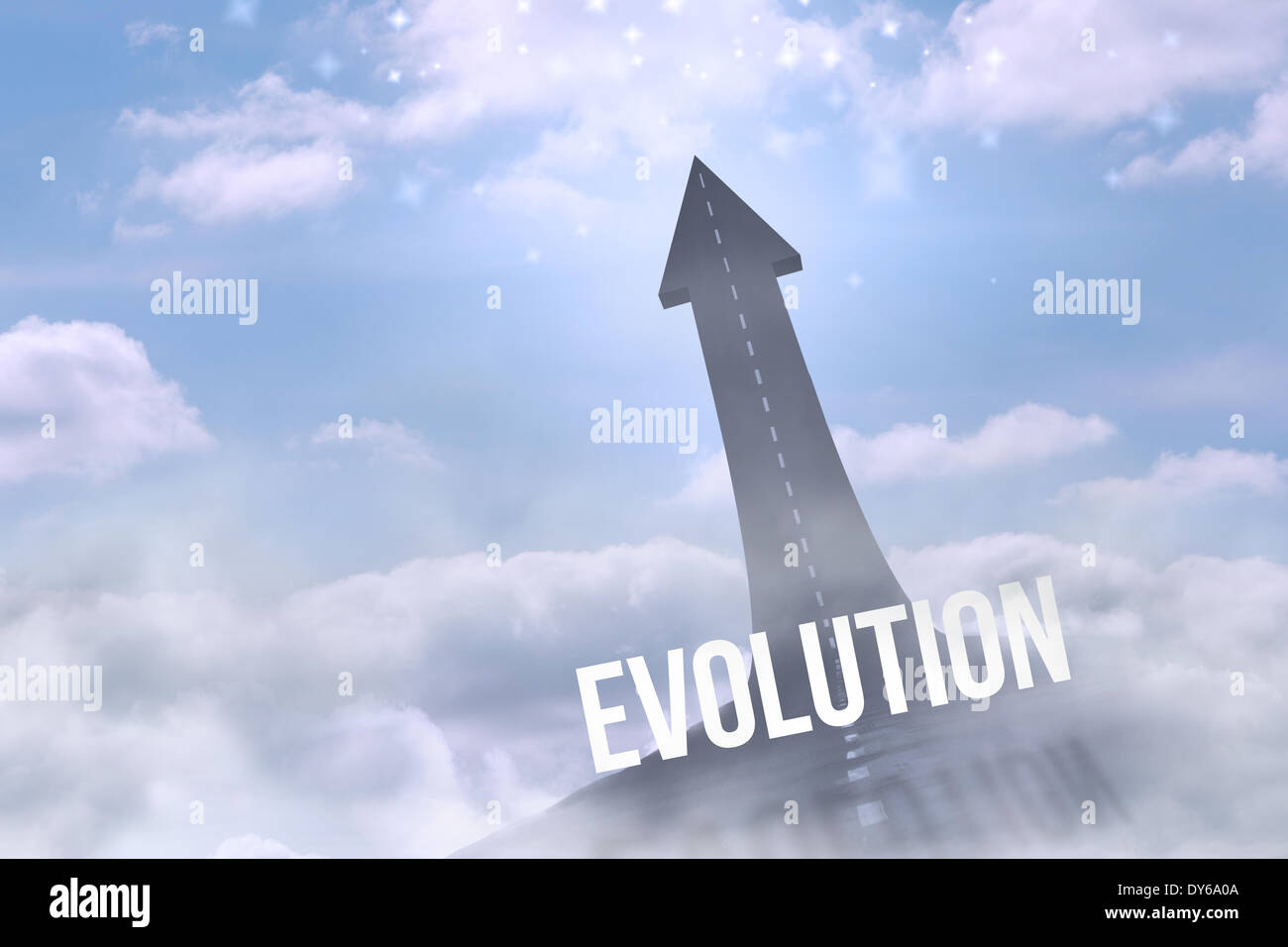 Evolution against road turning into arrow Stock Photo - Alamy