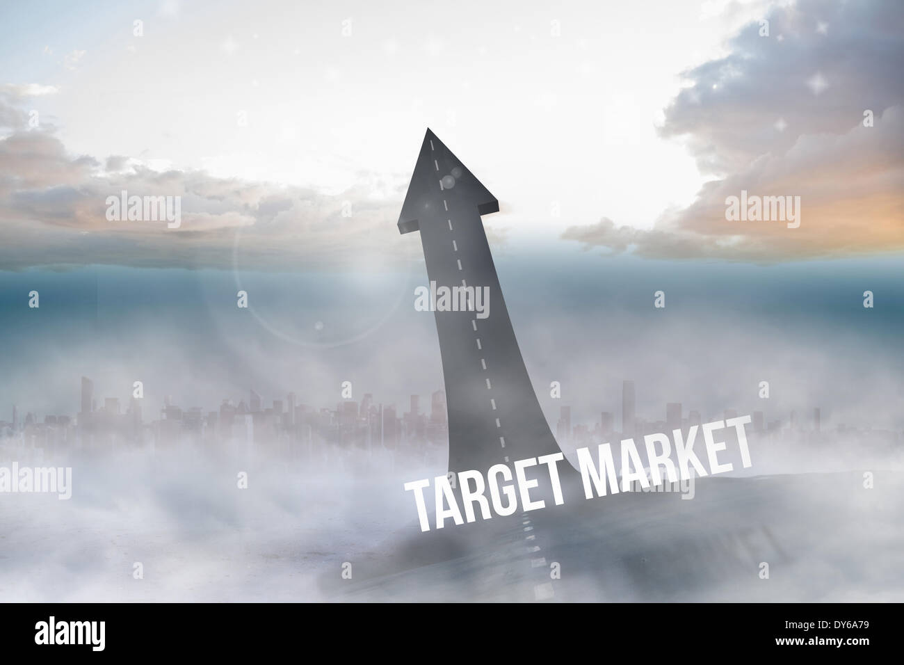 Target market against road turning into arrow Stock Photo - Alamy