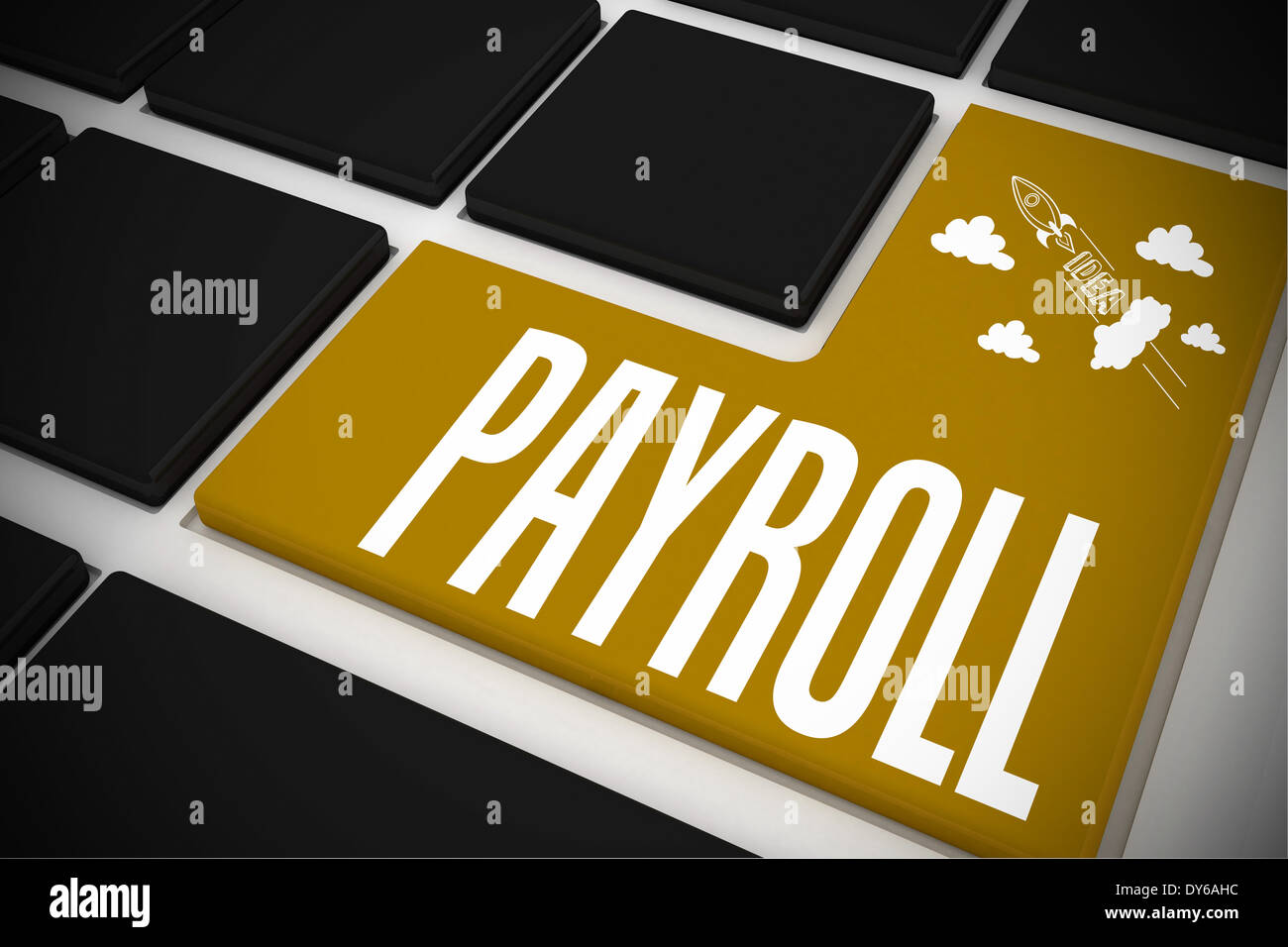 Payroll on black keyboard with yellow key Stock Photo - Alamy