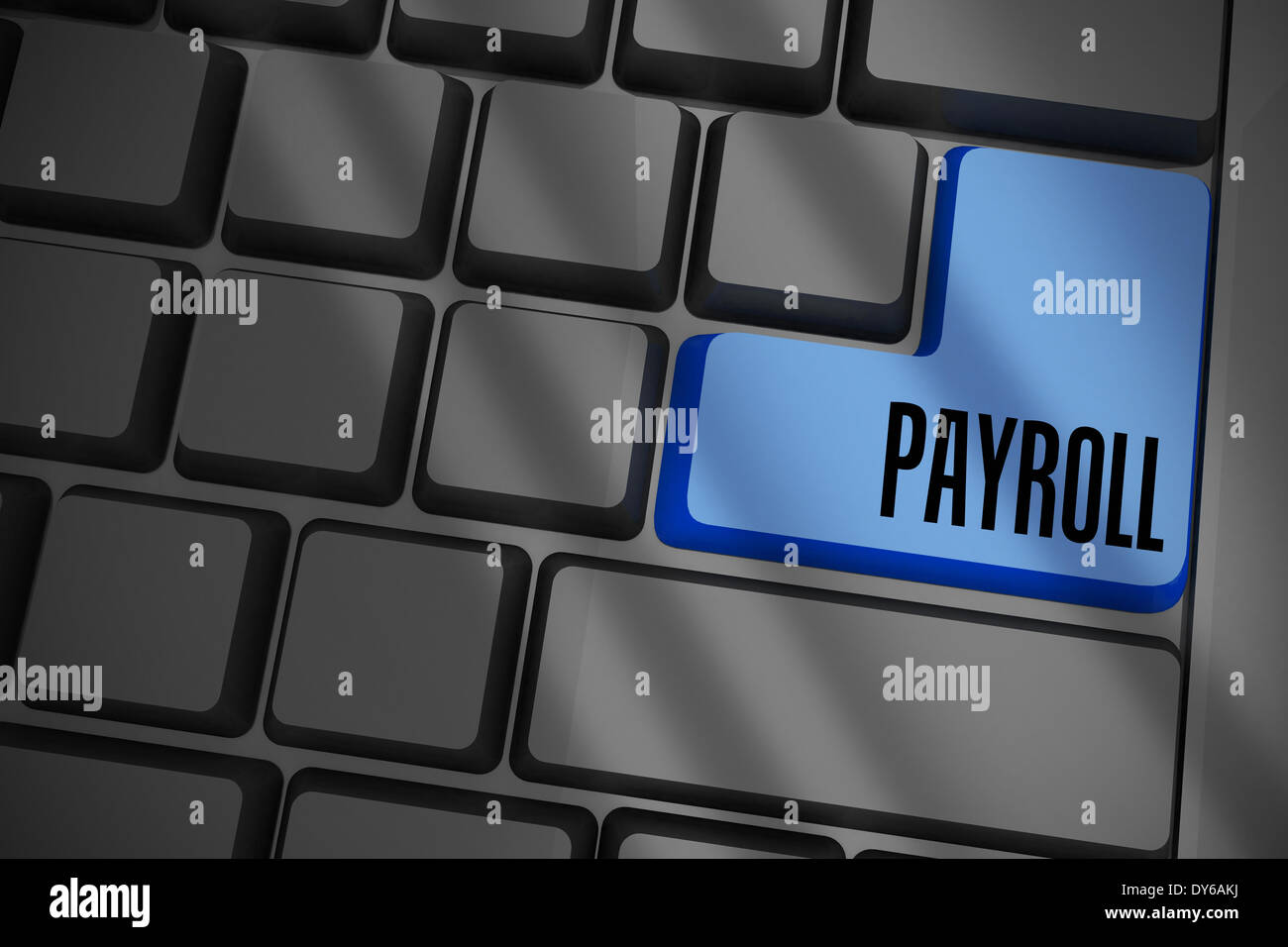 Payroll on black keyboard with blue key Stock Photo - Alamy