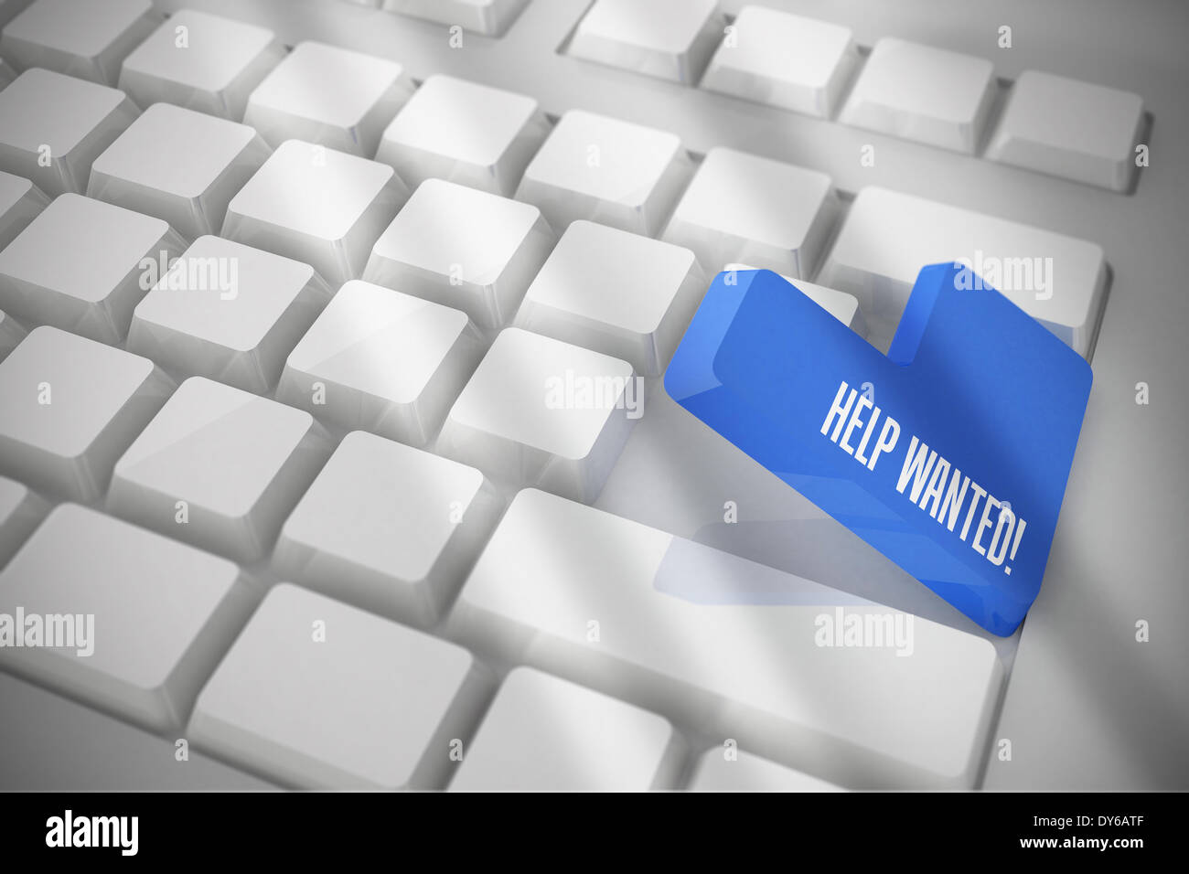 Help wanted on white keyboard with blue key Stock Photo - Alamy
