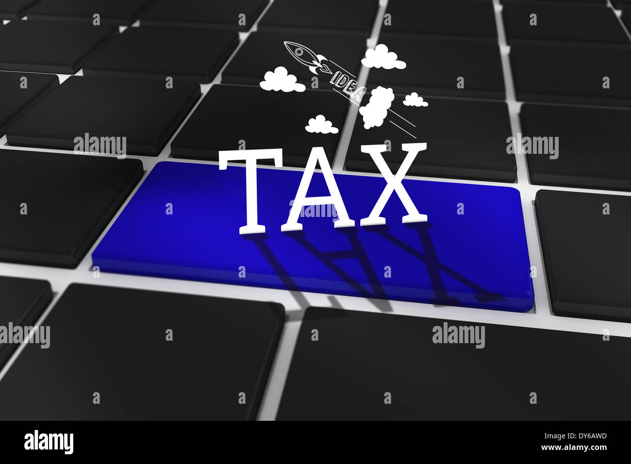 Tax against black keyboard with blue key Stock Photo - Alamy