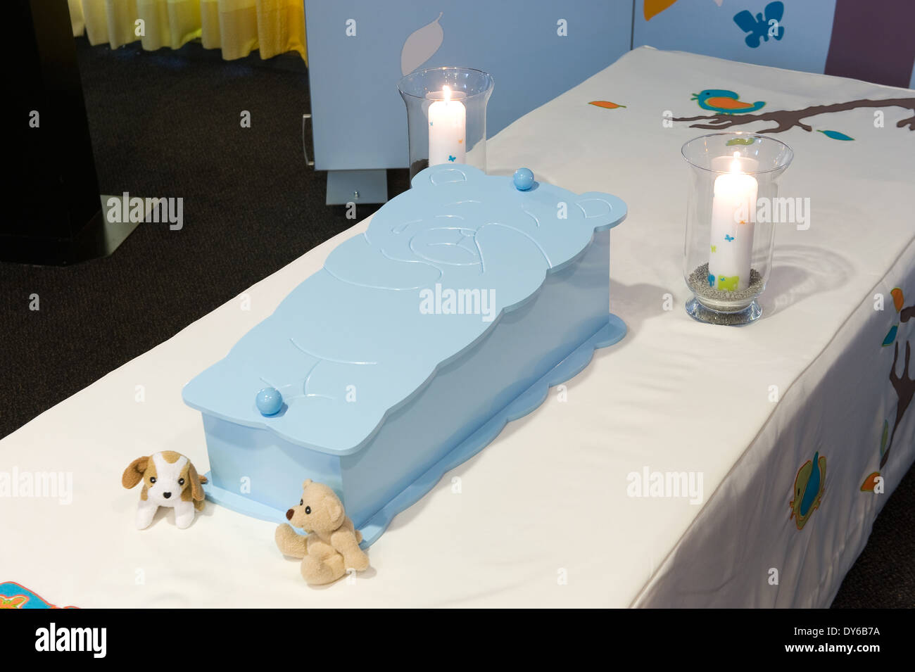A blue coffin for a little boy in a morgue Stock Photo - Alamy
