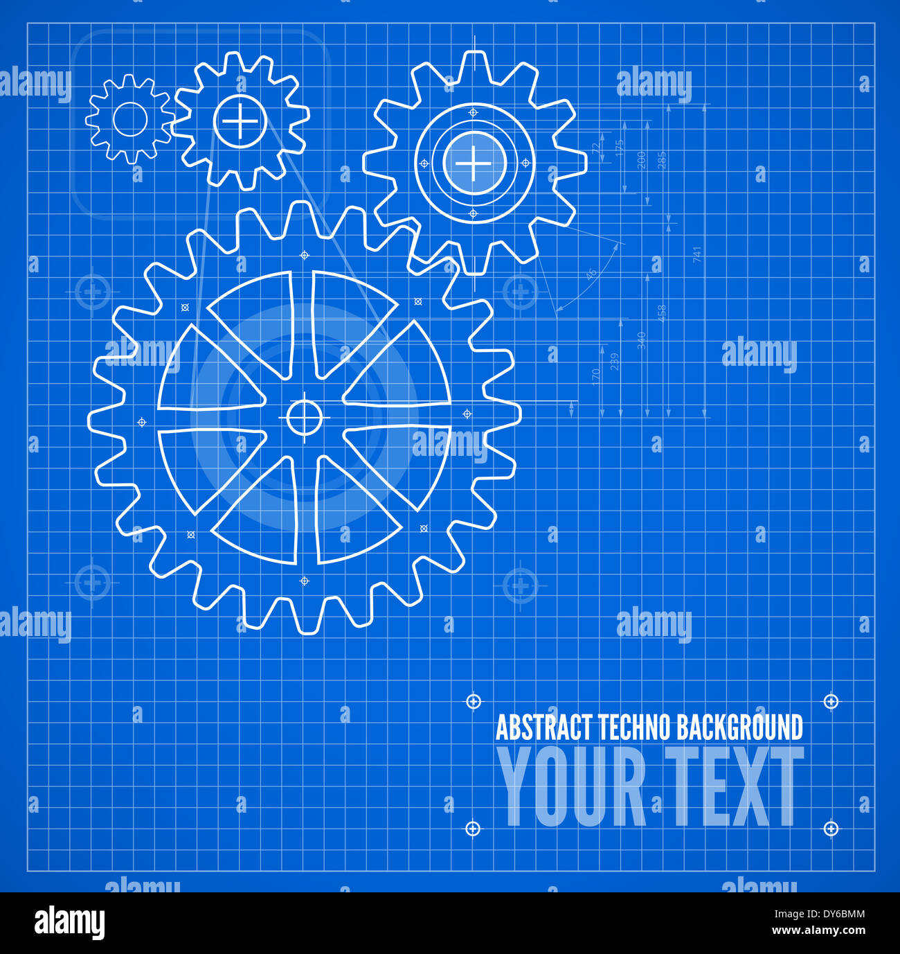 Technical blueprint illustration on blue background Stock Photo - Alamy