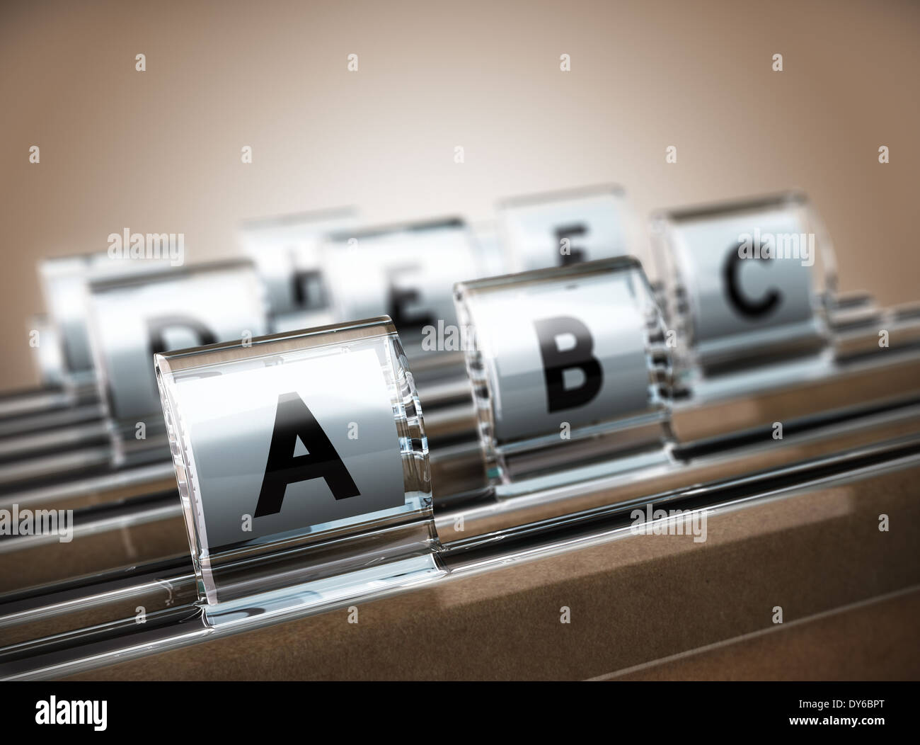 Folder tab organized alphabetically with focus on the A, beige ...