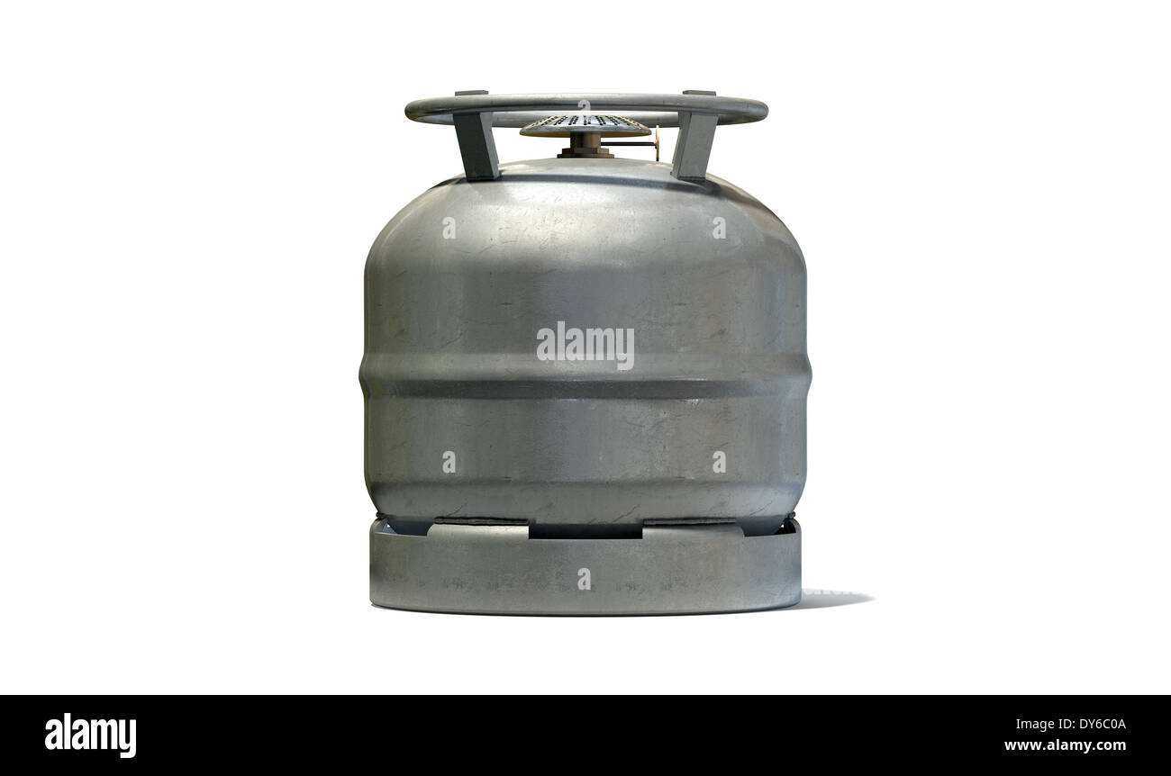 A regular metal gas bottle with a burner attachment to facilitate using ...