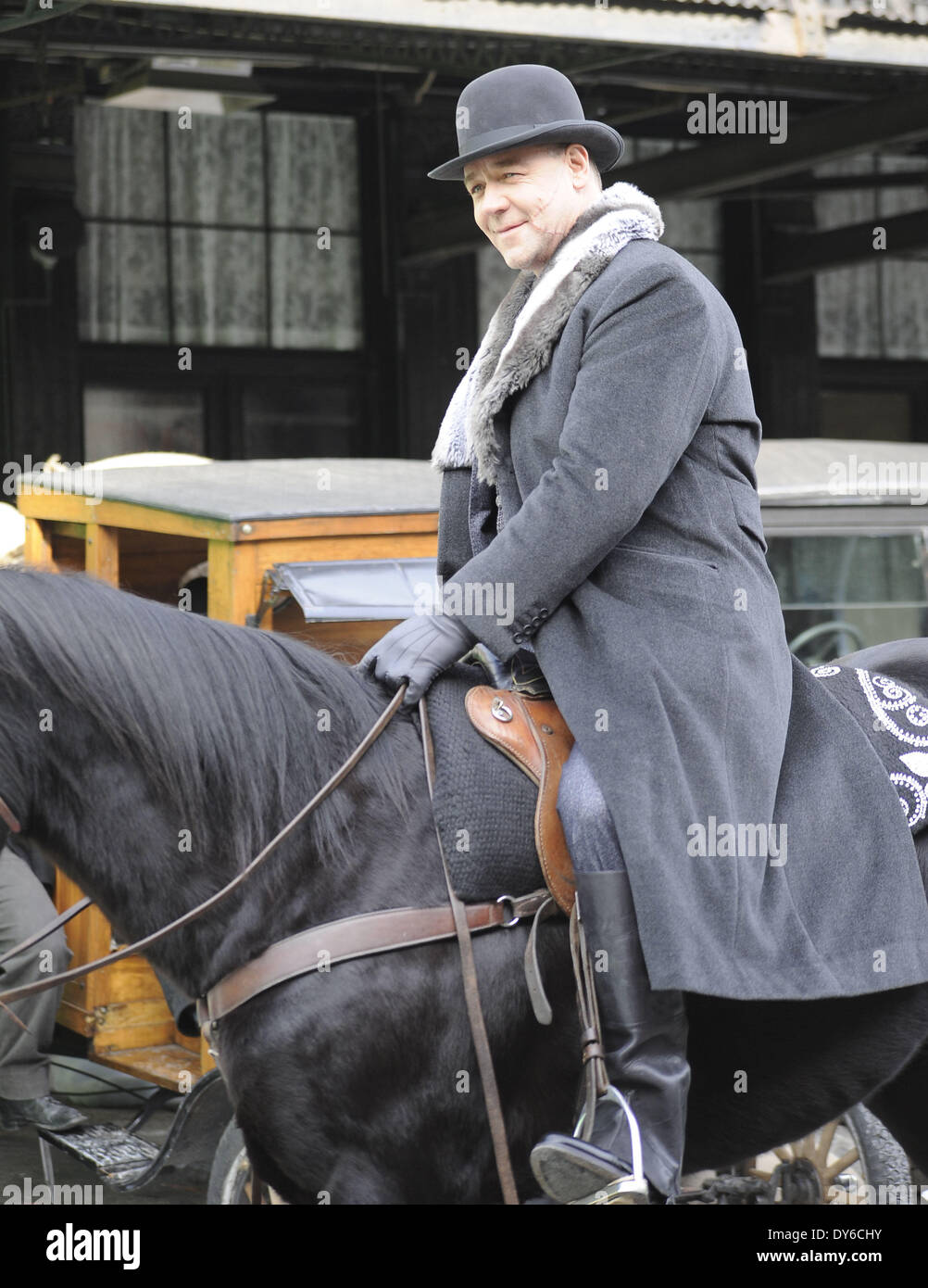 Actors filming on the movie set of Winter s Tale Featuring: Russell ...