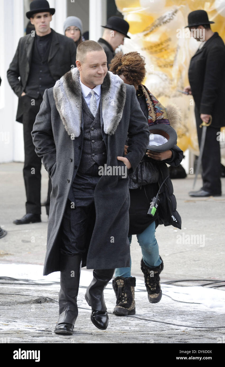 Actors filming on the movie set of Winter s Tale Featuring: Russell ...