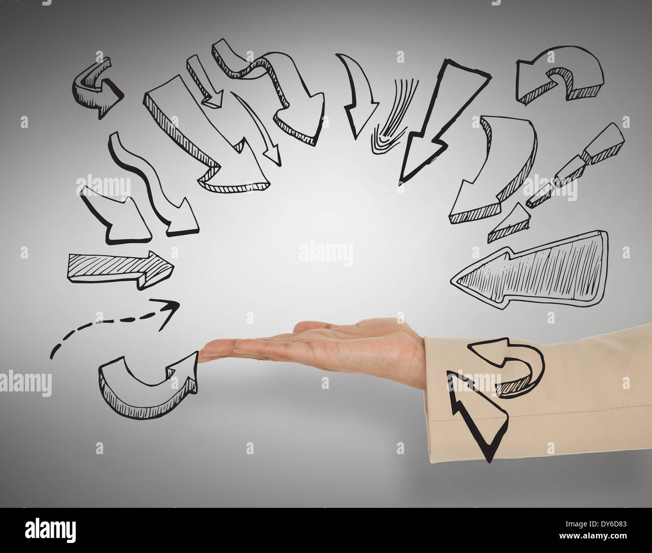Composite image of female hand presenting arrows Stock Photo - Alamy