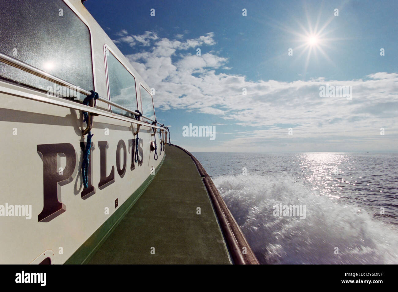 Onboard the Leith river pilots boat heading out to sea Stock Photo - Alamy