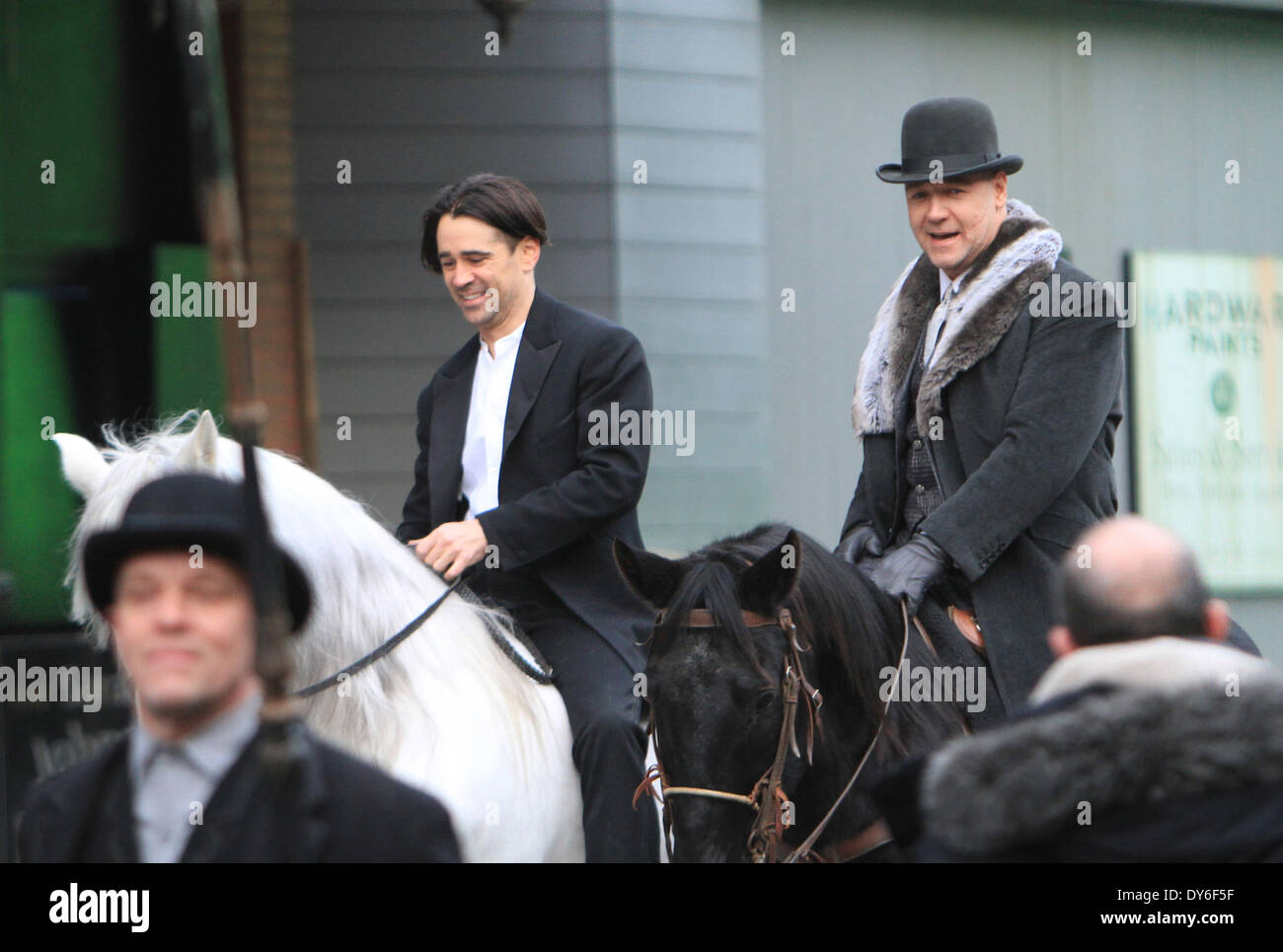 Actors filming on the movie set of Winter s Tale Featuring: Colin ...