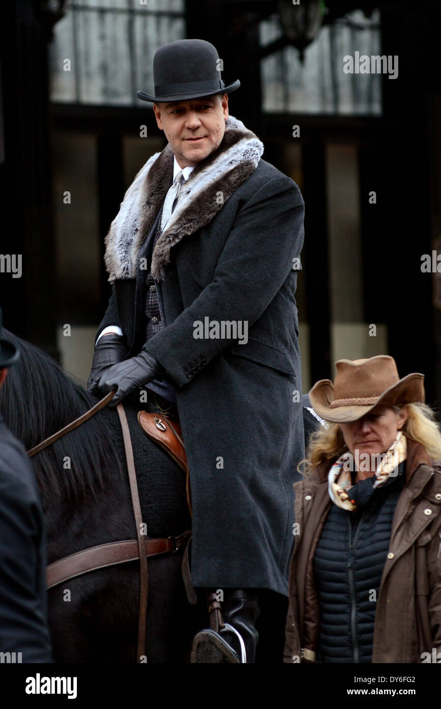 Actors filming on the movie set of Winter s Tale Featuring: Russell ...