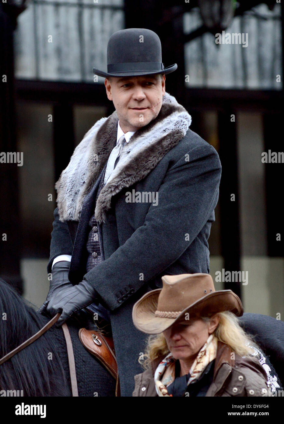 Actors filming on the movie set of Winter s Tale Featuring: Russell ...
