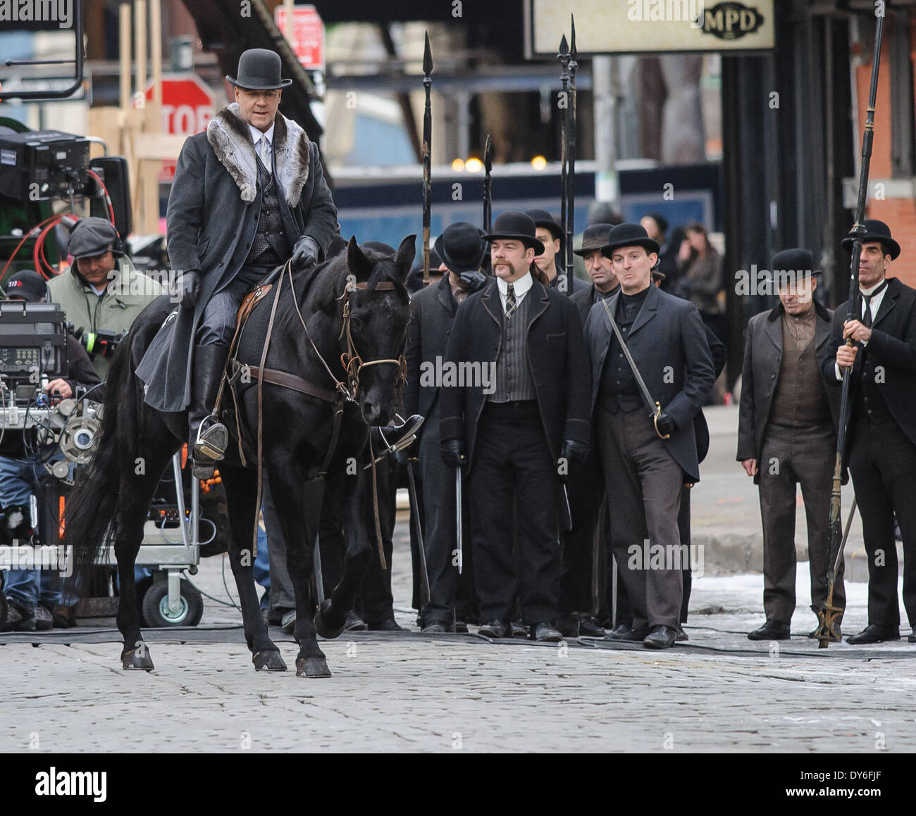Actors filming on the movie set of Winter s Tale Where: New York City ...