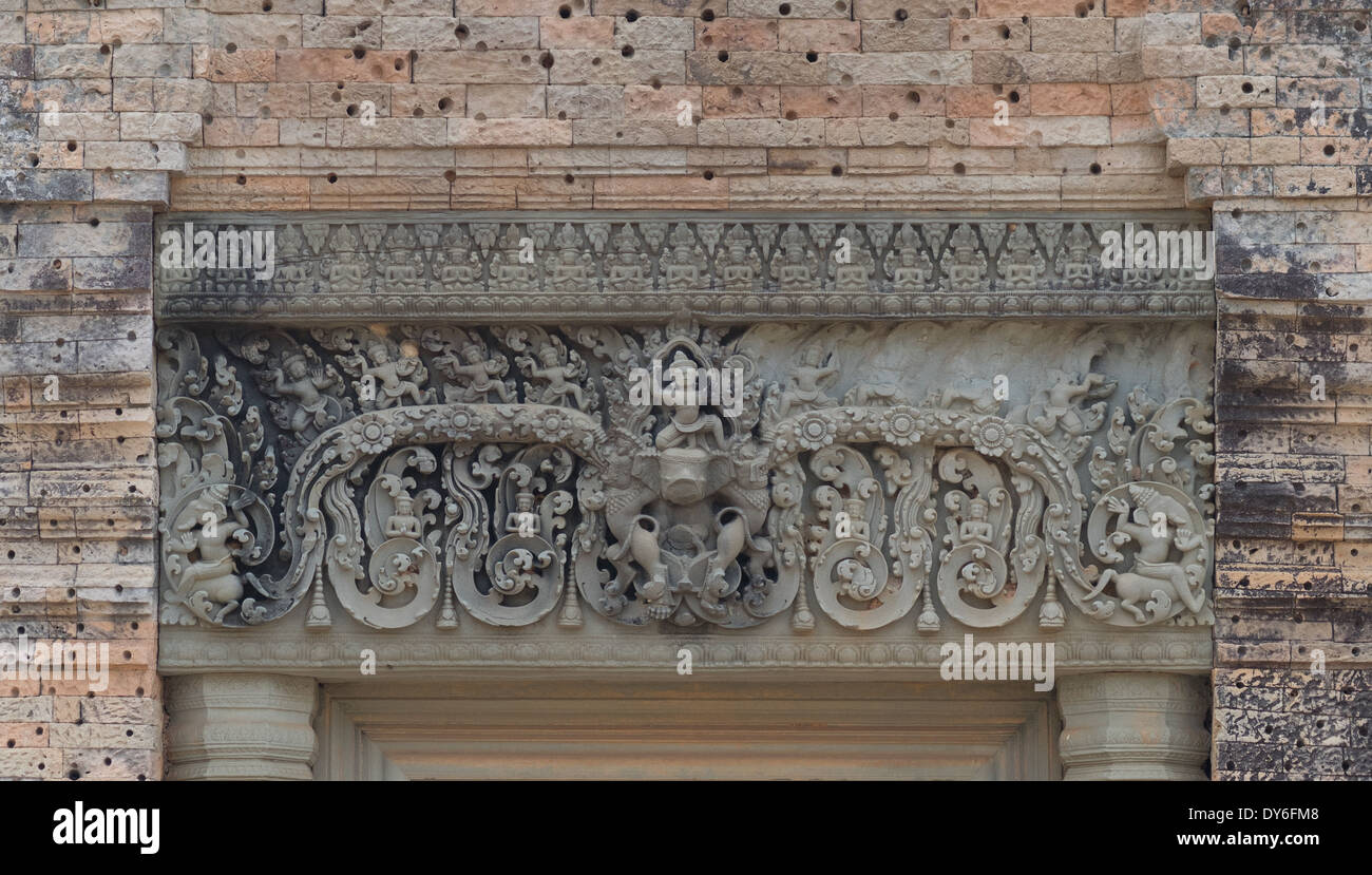 Ornate door lintel at East Mebon Temple, Siem Riep, Cambodia Stock ...