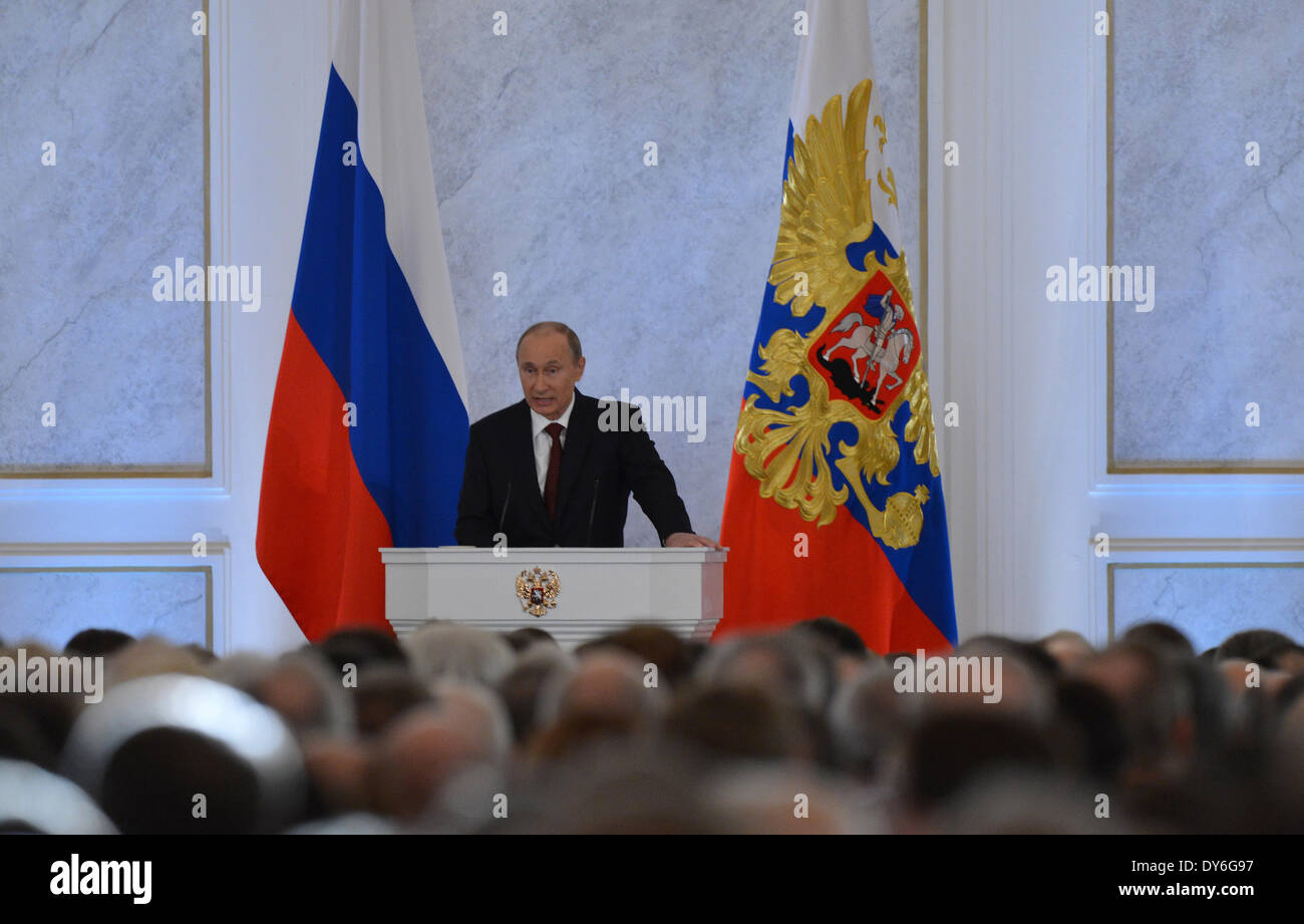 Russian President Vladimir Putin delivers an annual state of the nation ...