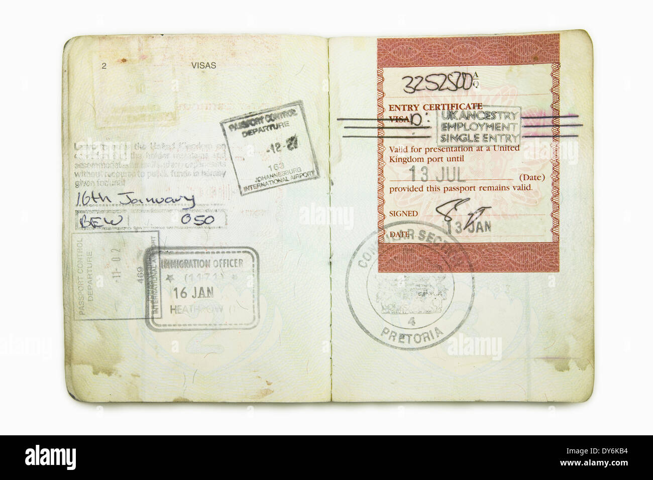 foreign passport with a British Immigration Visa stamps Stock Photo - Alamy