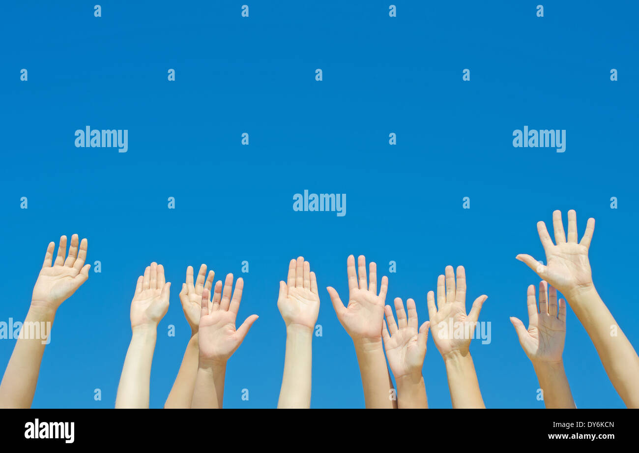 Hands lifted up hi-res stock photography and images - Alamy