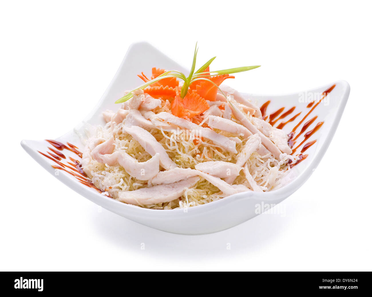 Chicken meat slice with crisp noodles Stock Photo - Alamy