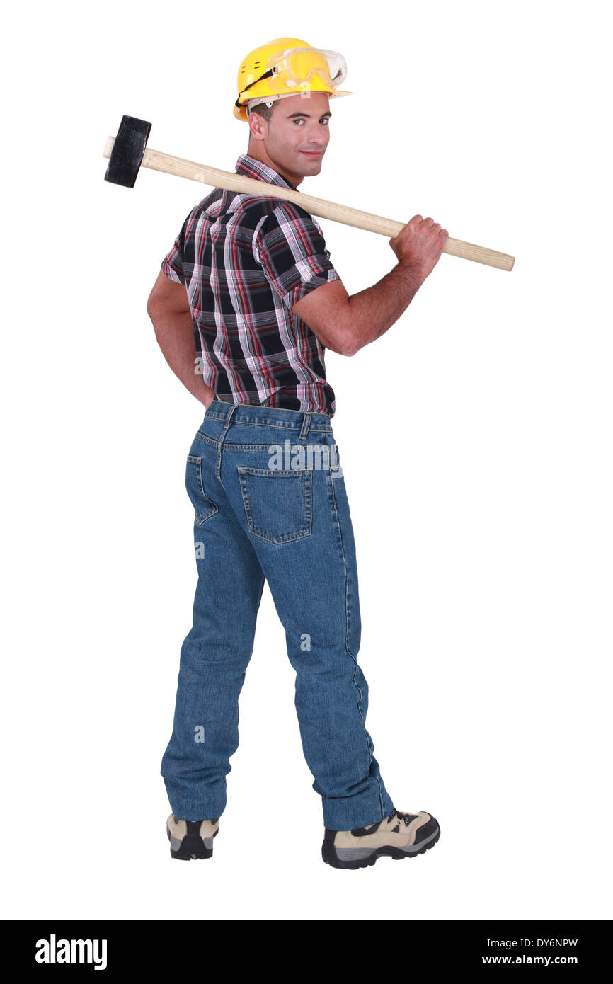 Worker with shoulder harness Stock Photo - Alamy