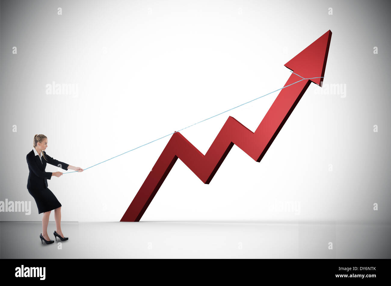 Composite image of businesswoman pulling a rope around arrow Stock ...