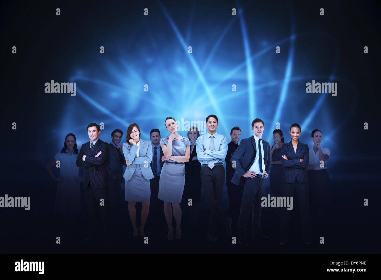 Business team against blue light background Stock Photo - Alamy