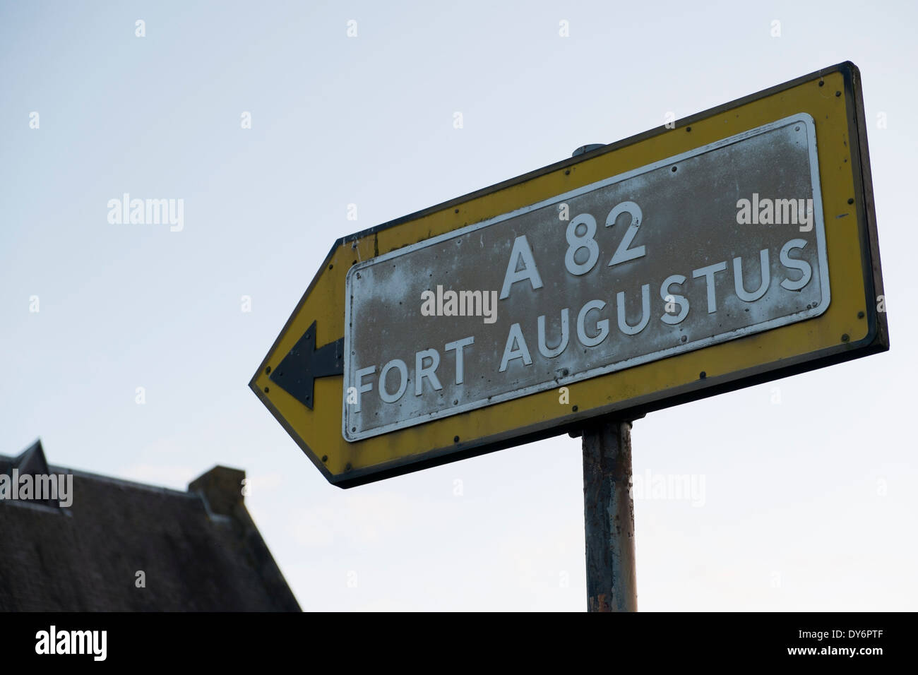 Old road sign in Inverness pointing the way to Fort Augustus, Scotland ...