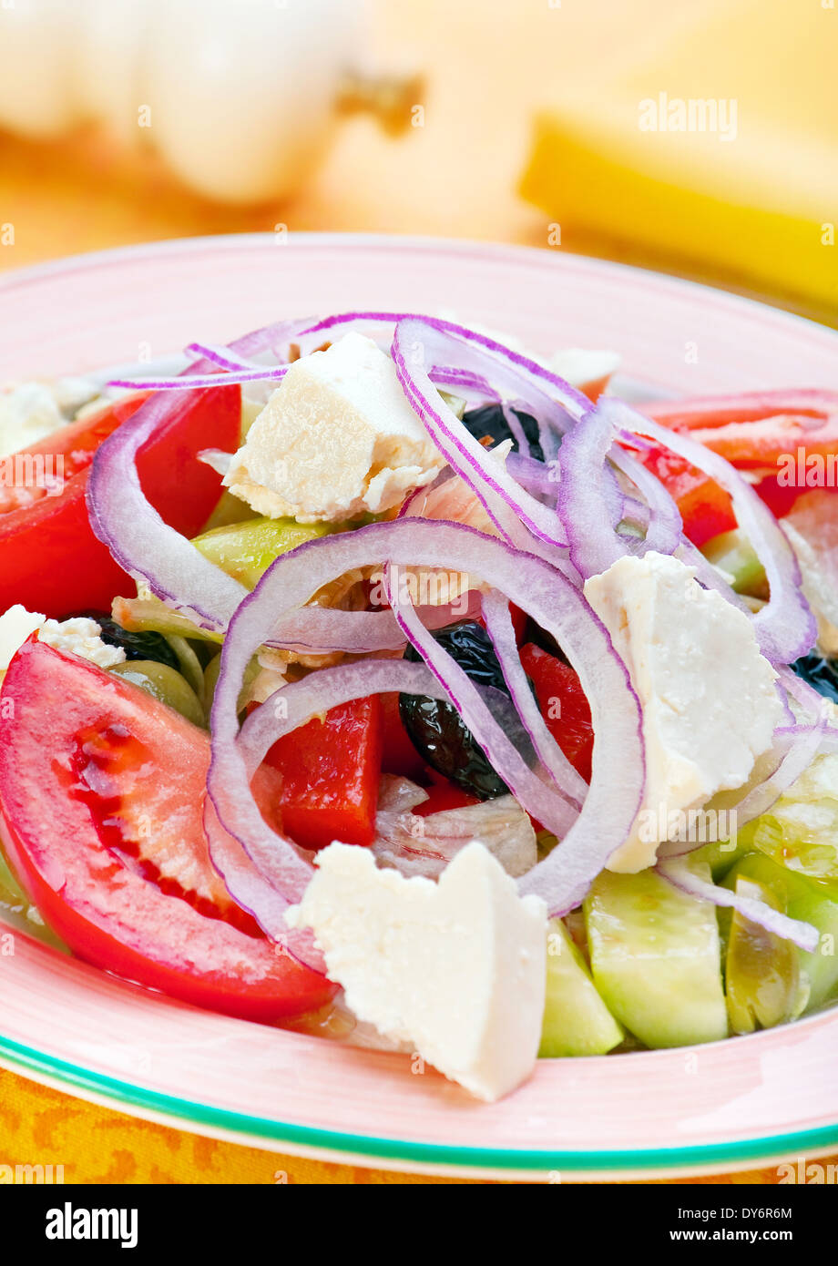Fresh vegetable salad with feta cheese Stock Photo - Alamy