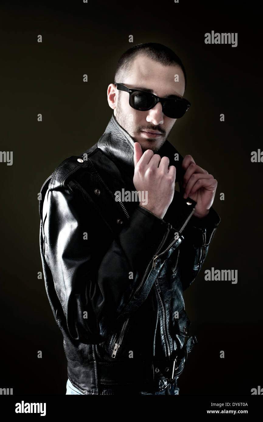 Handsome man in leather jacket hi-res stock photography and images - Alamy