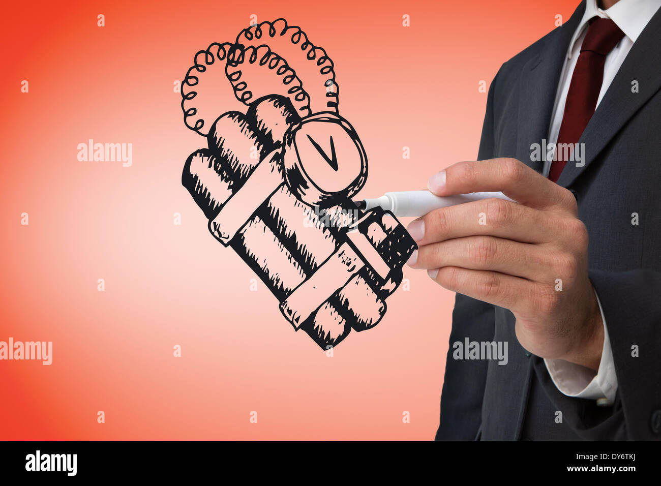 Composite image of businessman drawing dynamite against white ...