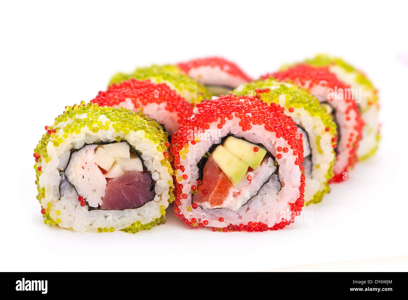 Roll with flying fish caviar and vegetable Stock Photo - Alamy