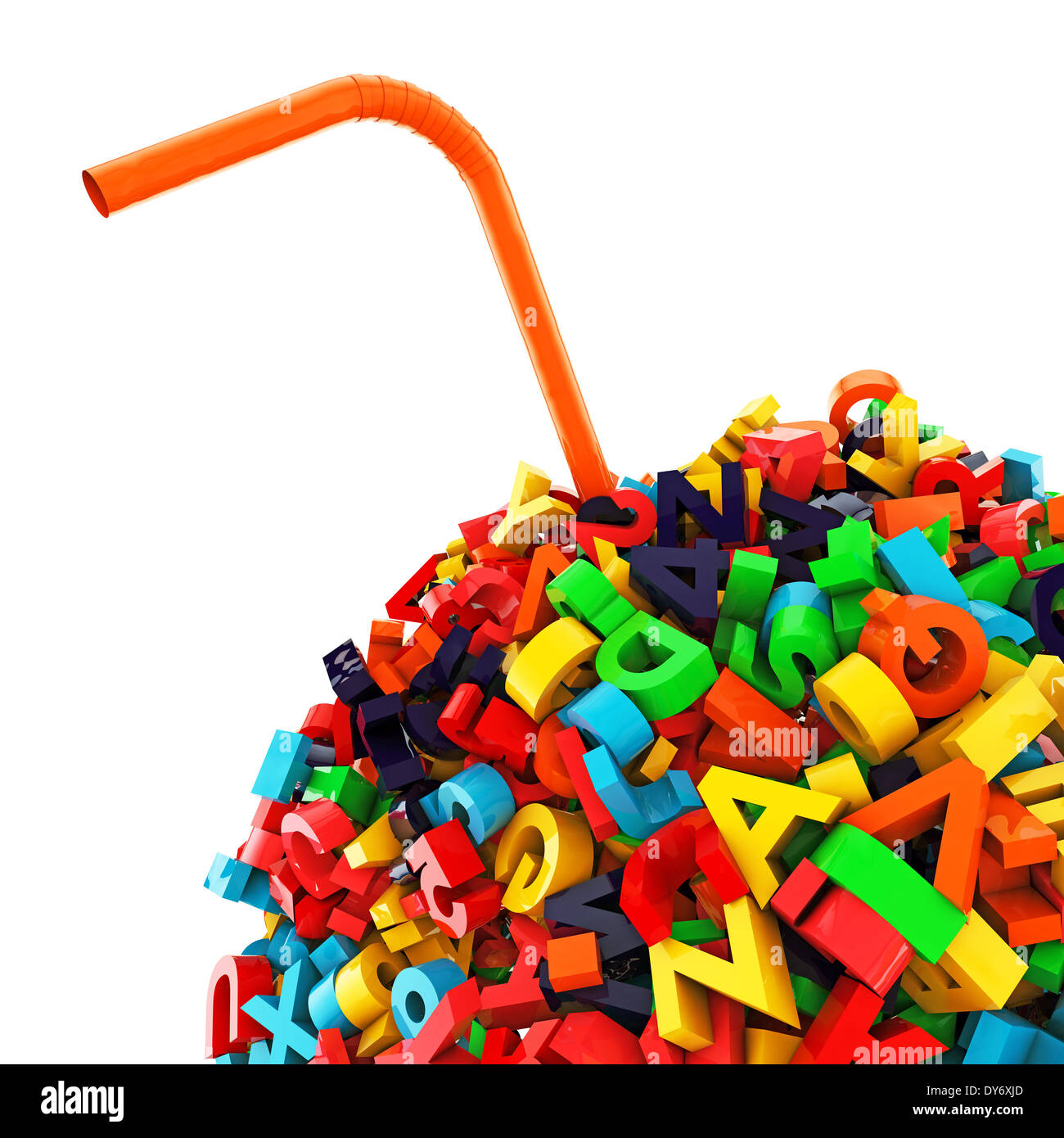 ball of letters with orange straw isolated on white background Stock ...