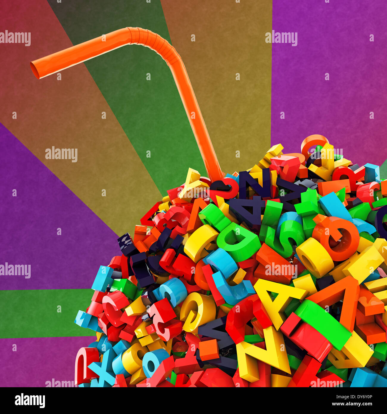 ball of letters with orange straw on rainbow background Stock Photo - Alamy