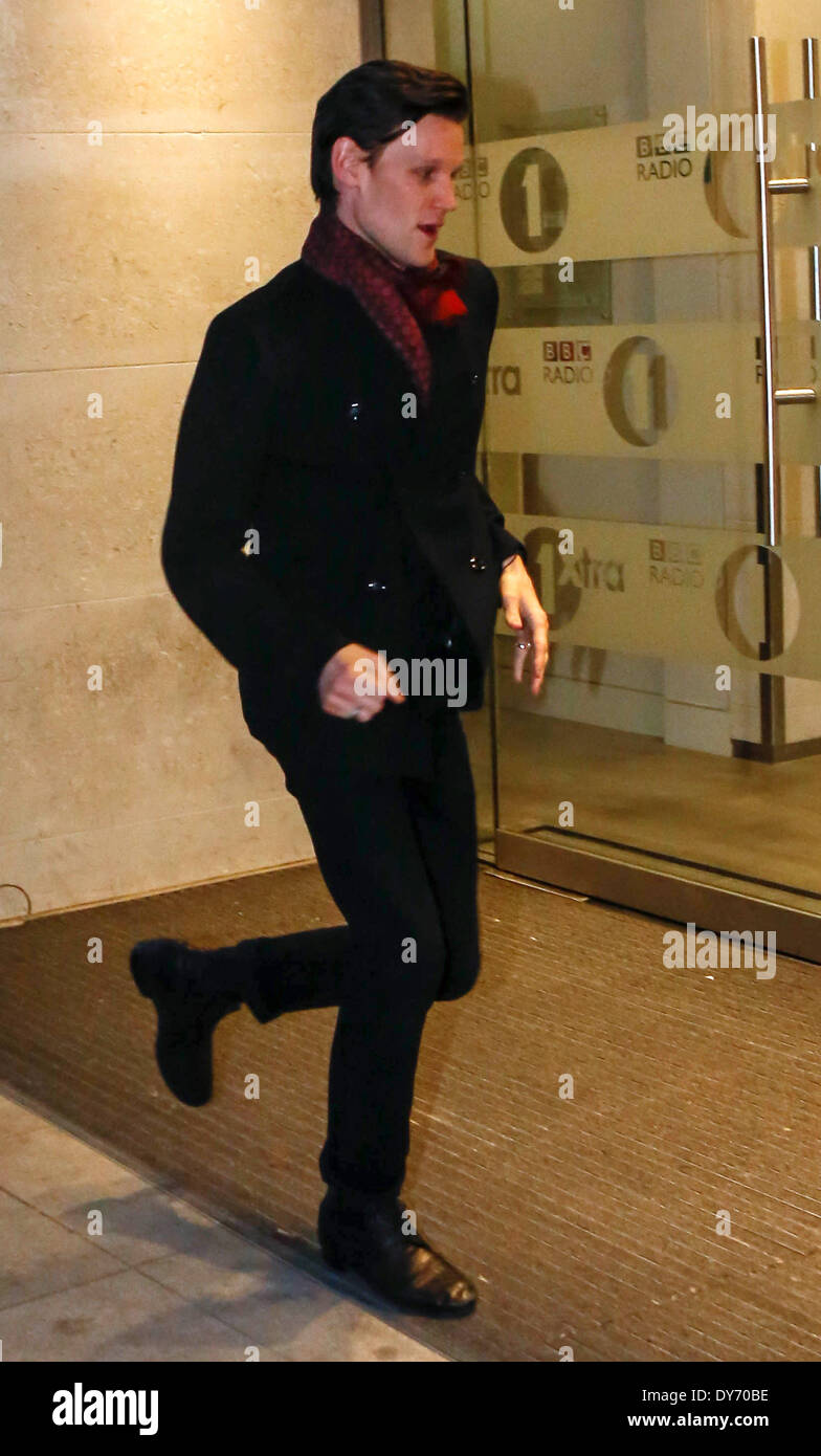 Matt Smith runs to the BBC Radio 1 Studios after arriving lateFeaturing ...