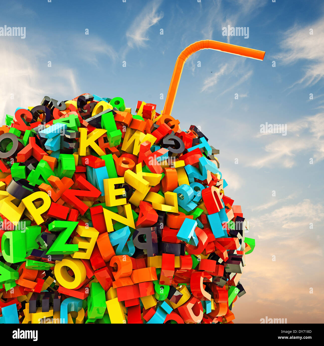 ball of letters with orange straw below a blue sky Stock Photo - Alamy