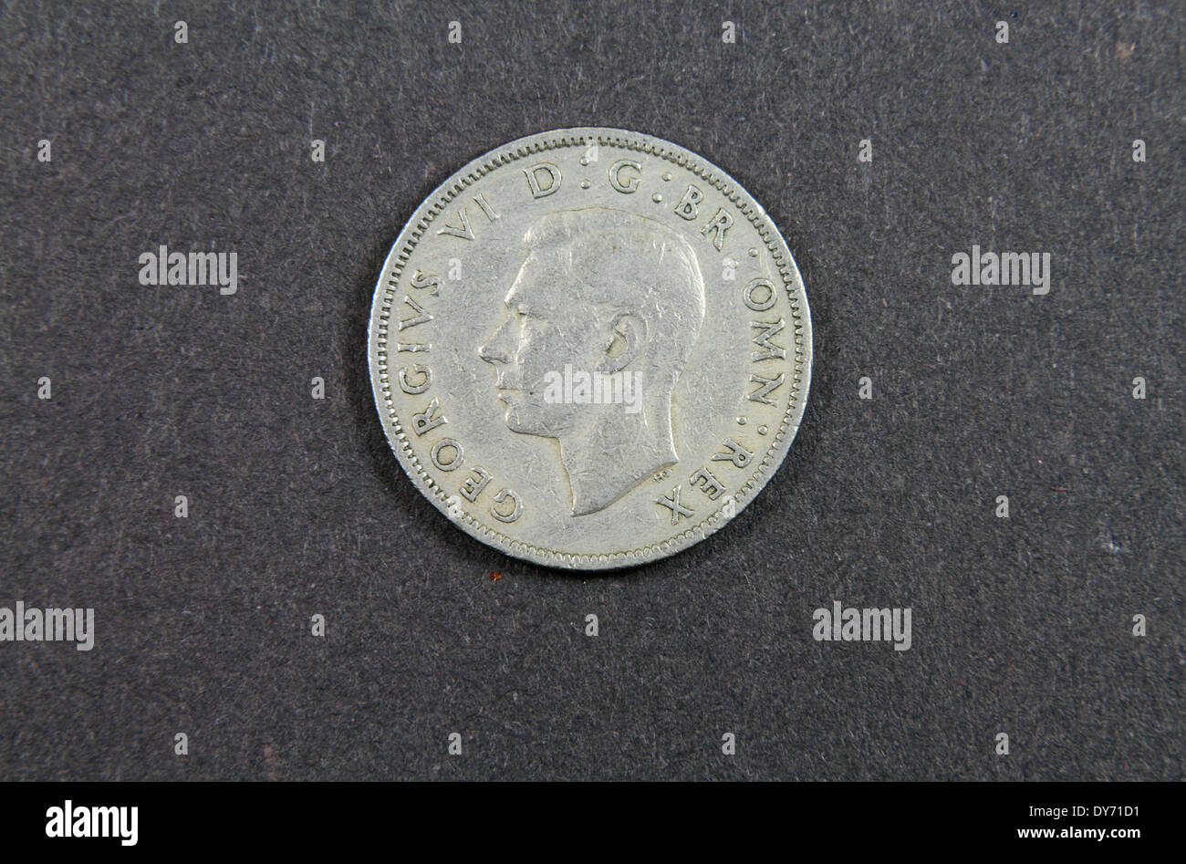 English two shilling coin, issued in 1965, showing King George VI Stock ...