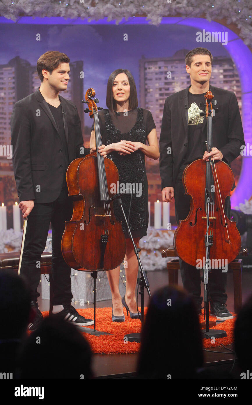 2Cellos perform during a recording of the New Year's Eve show on 8.Kat ...