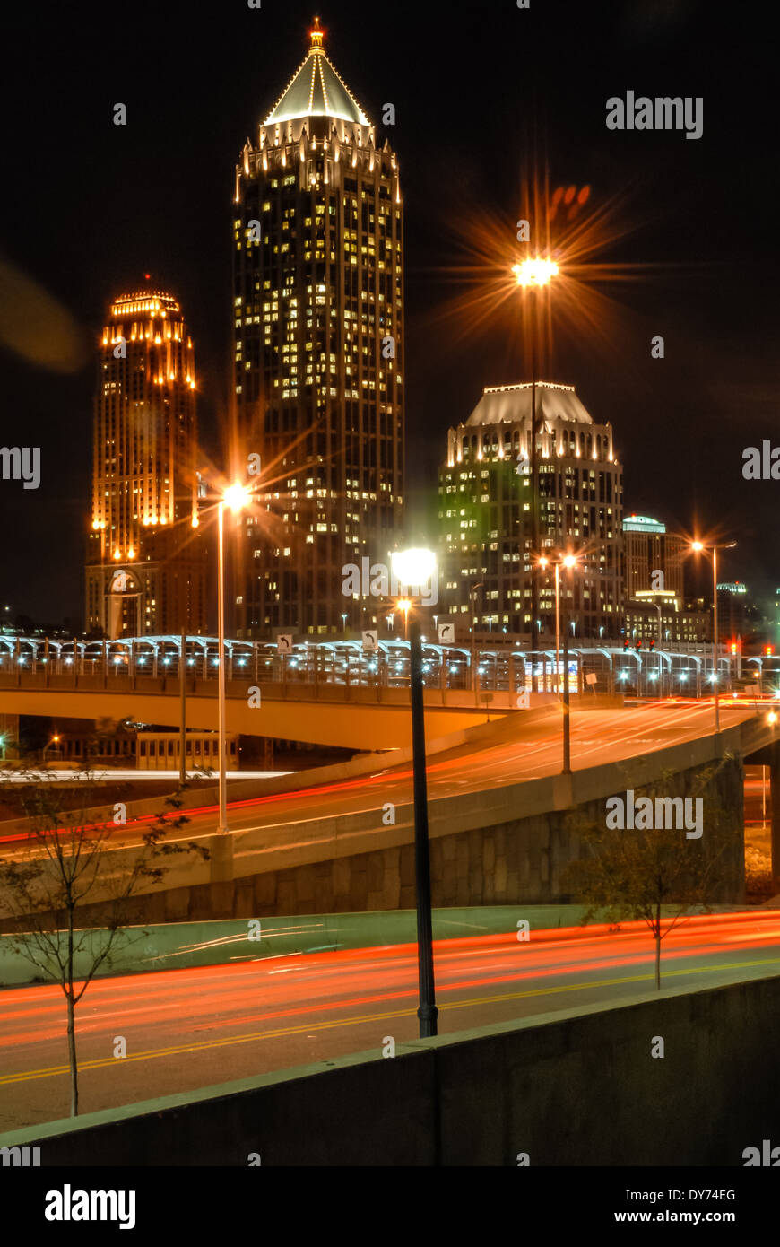 Midtown Atlanta, Georgia skyscrapers at night with windows aglow and ...