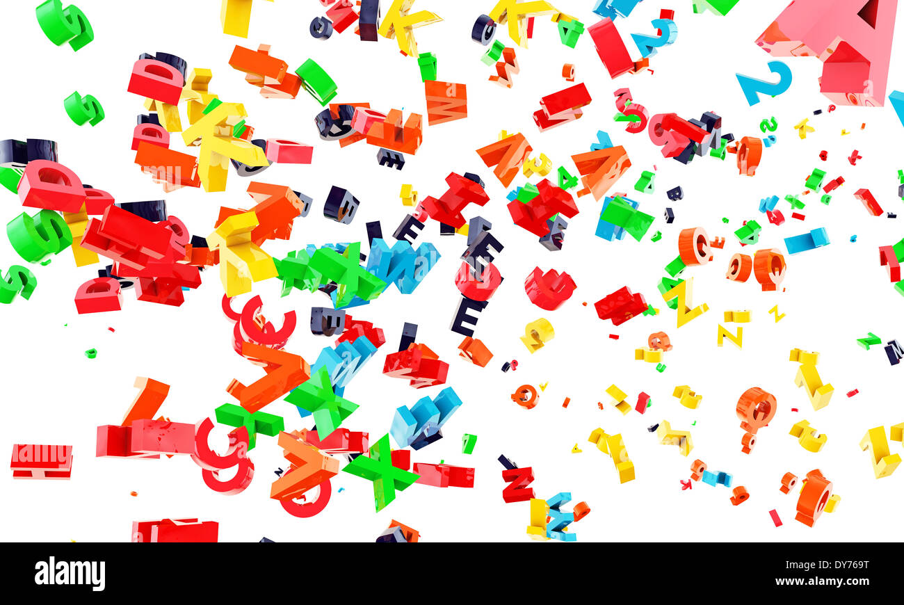 falling letters isolated on white background Stock Photo - Alamy