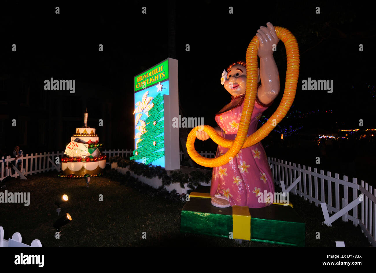 Christmas decoration with traditional Hawaiian characters in Honolulu ...