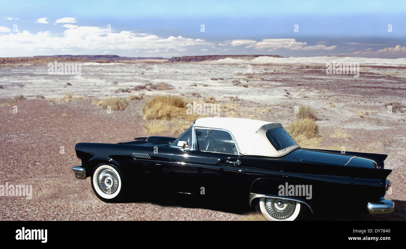 Black and white classic car in desert hi-res stock photography and ...