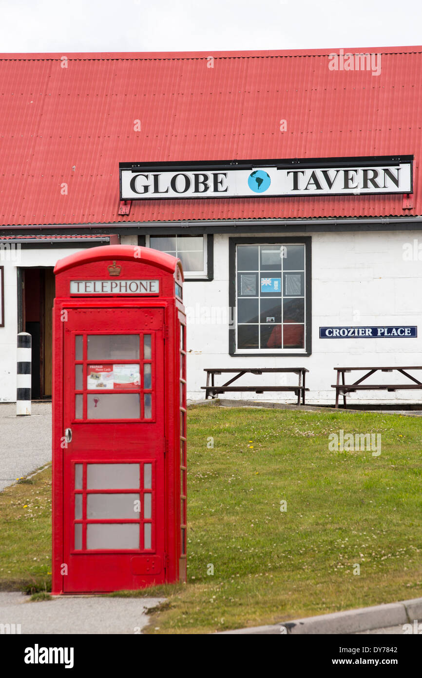 A pub and English phone box in Port Stanley, the capital of the ...